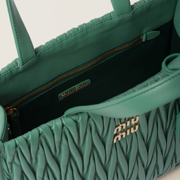 Mew Mews | Bags | Miu Miu Matelasse Leather Tote Bag Salvia Green | Poshmark